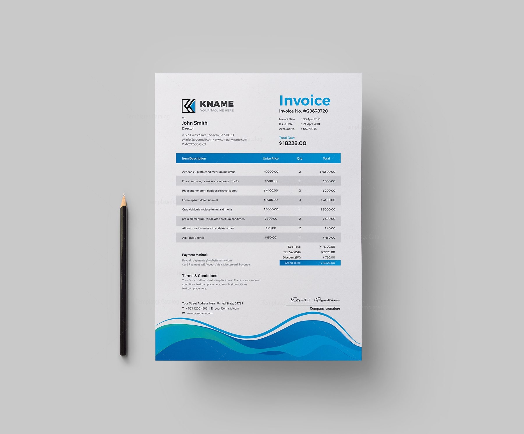 Wave Creative Invoice Design Template - Graphic Delta | Graphic ...